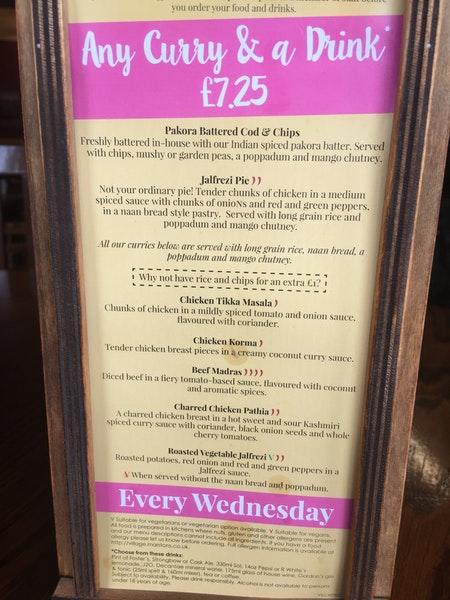 Menu at Bradford Arms pub & bar, Morda
