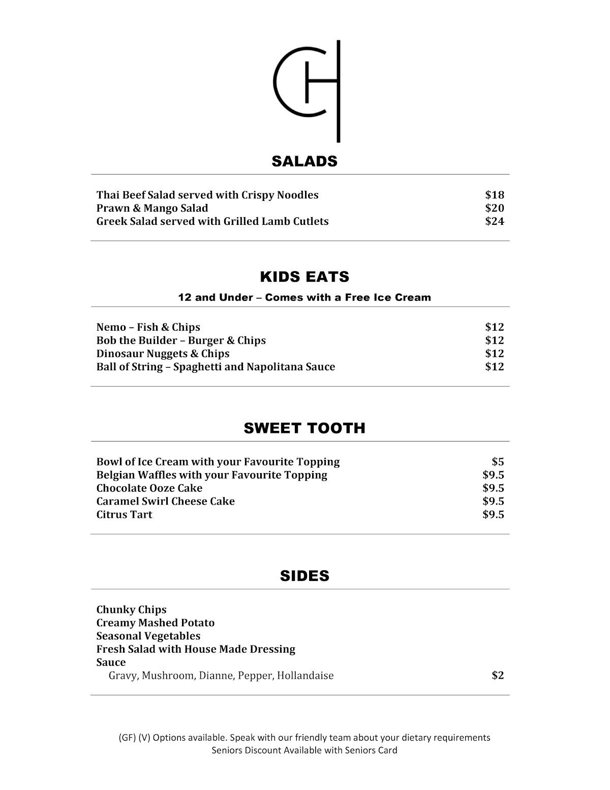 Menu at The Cooma Hotel restaurant, Cooma