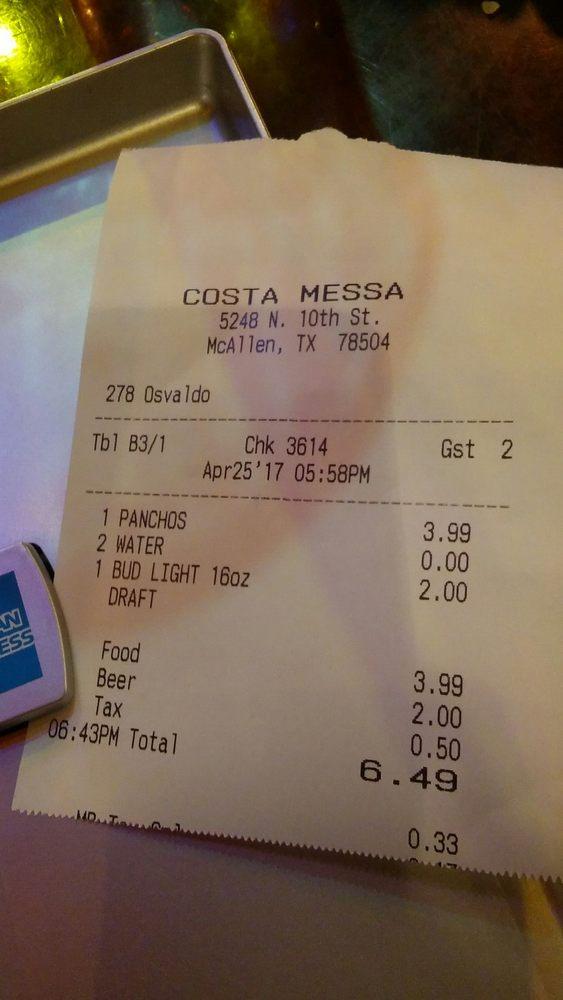 Menu at Costa Messa Restaurant North, McAllen, N 10th St