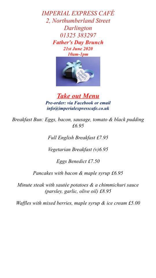 Menu at Imperial Express cafe, Darlington