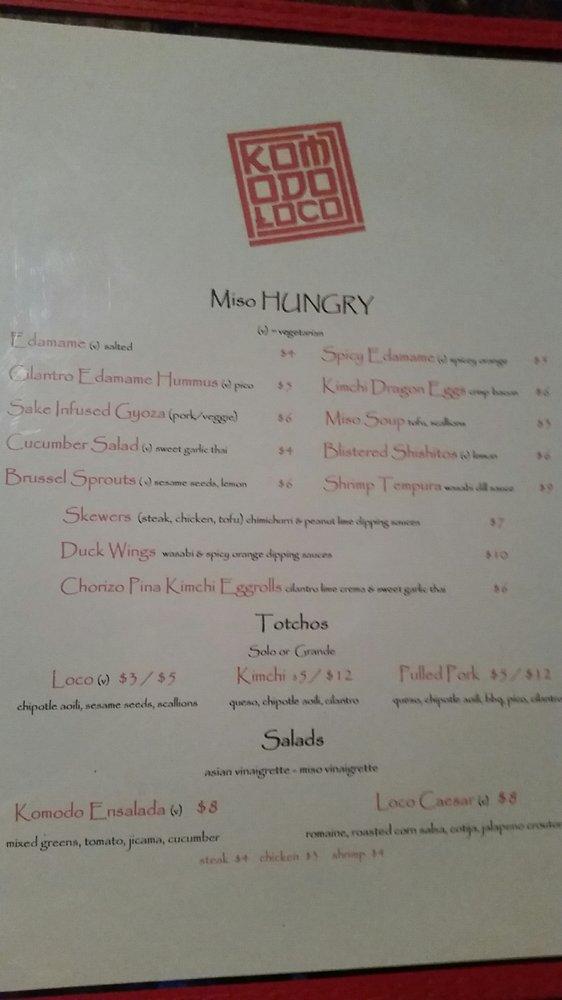 Menu at Komodo Loco restaurant, Denton