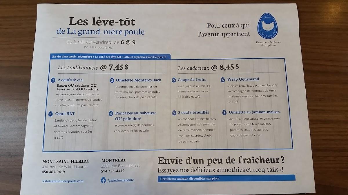 Menu au La Grand-Mère Poule & Shack Attakk Beaubien restaurant ...