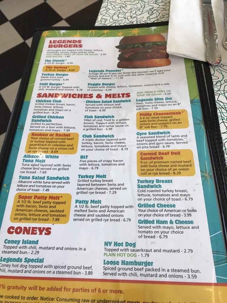 Menu at Legends Grill restaurant, Detroit, E Jefferson Ave