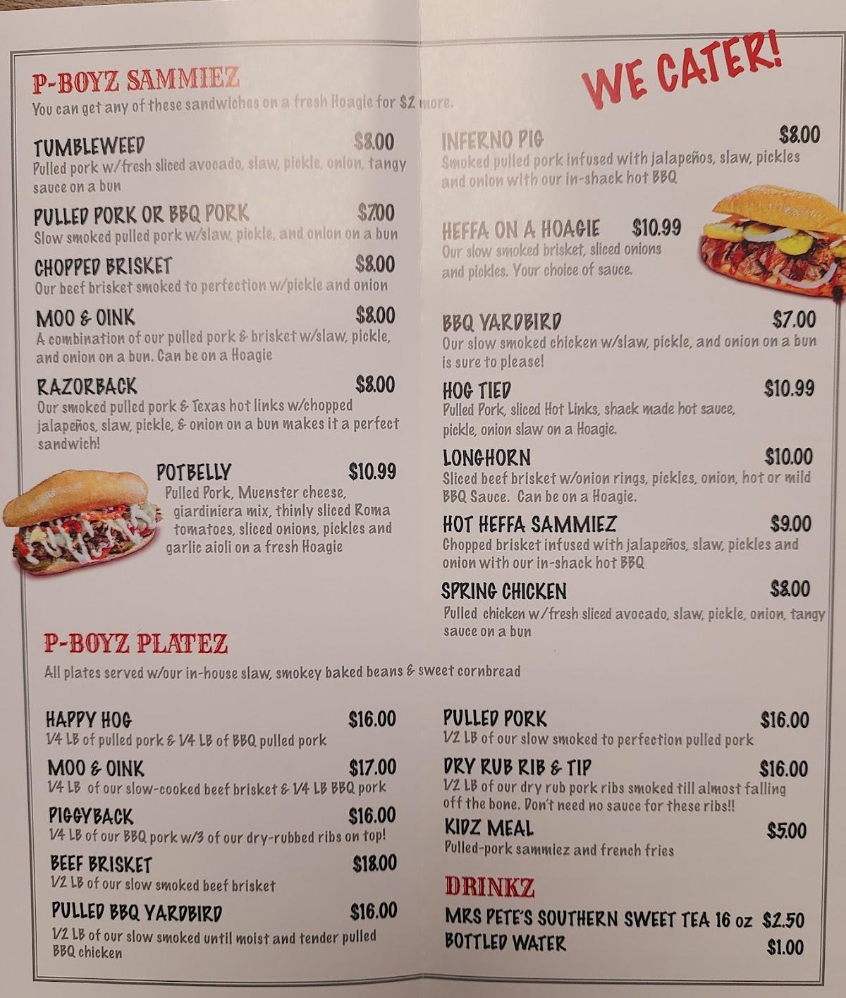 Menu at Peters' Boyz Texas BBQ, Kimberly