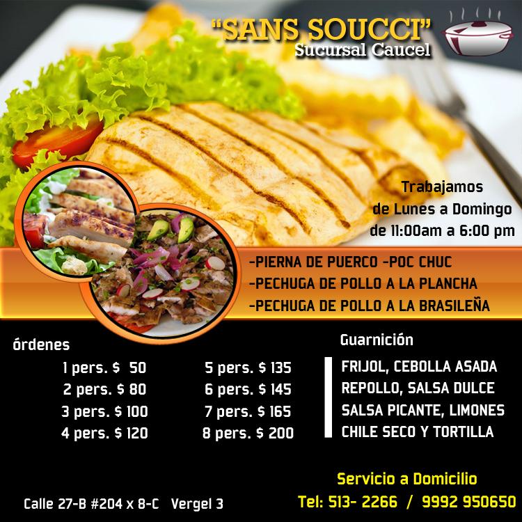 Menu at Sans-Soucci restaurant, Merida