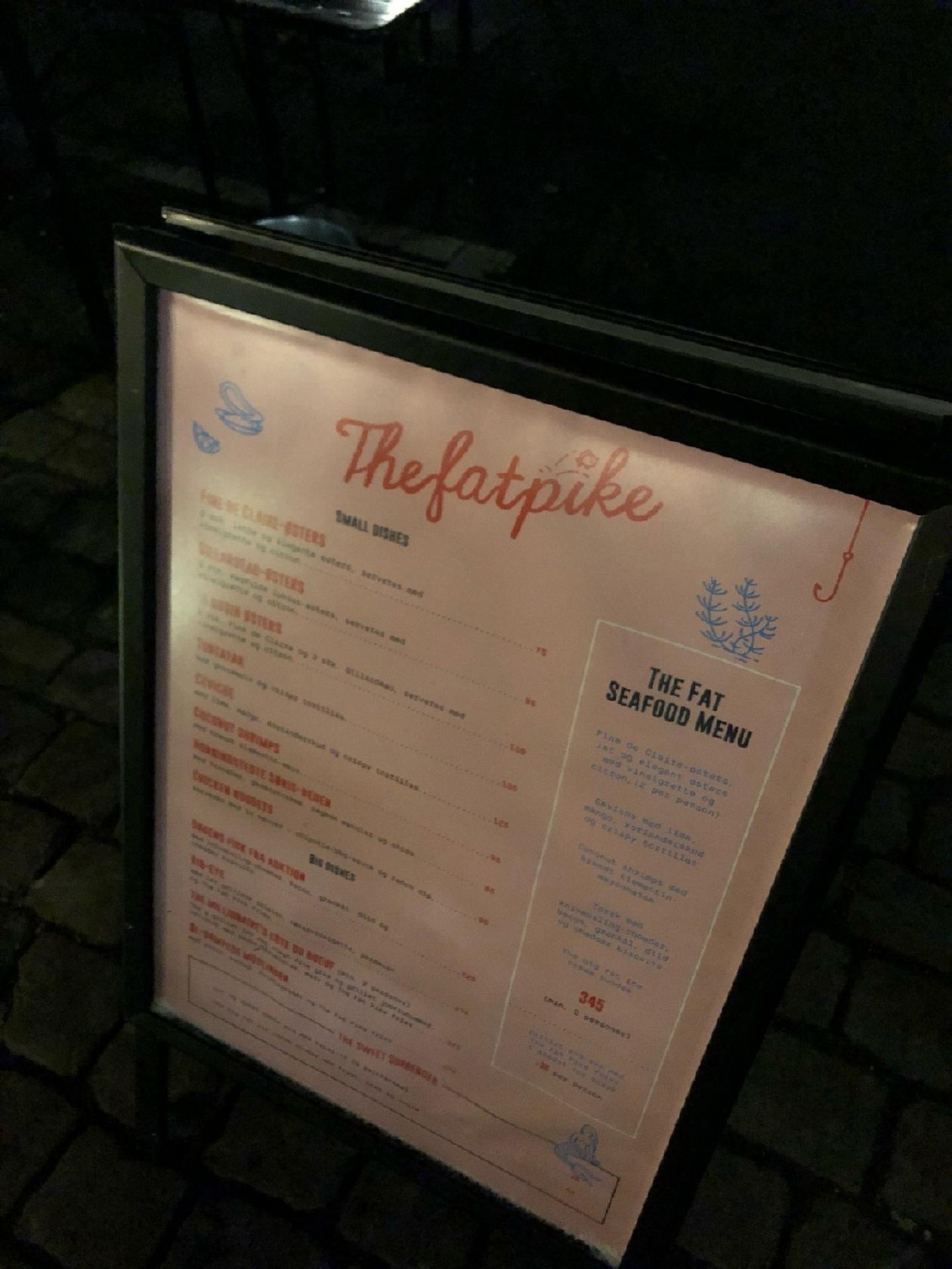 Menu at The Fat Pike restaurant, Copenhagen
