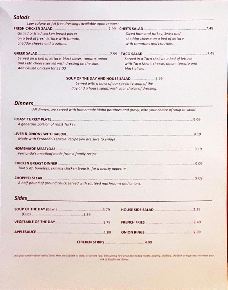 Menu at Fernando's Café cafe, Meridian charter Township