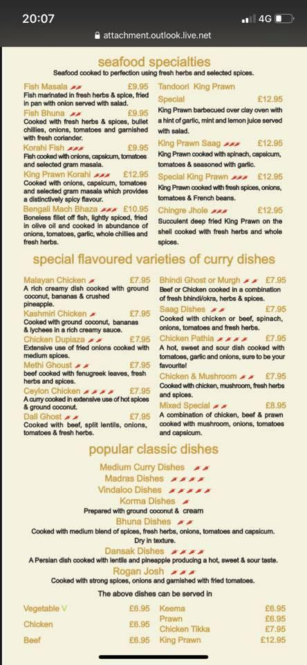 Menu at Haworth Tandoori restaurant, Haworth