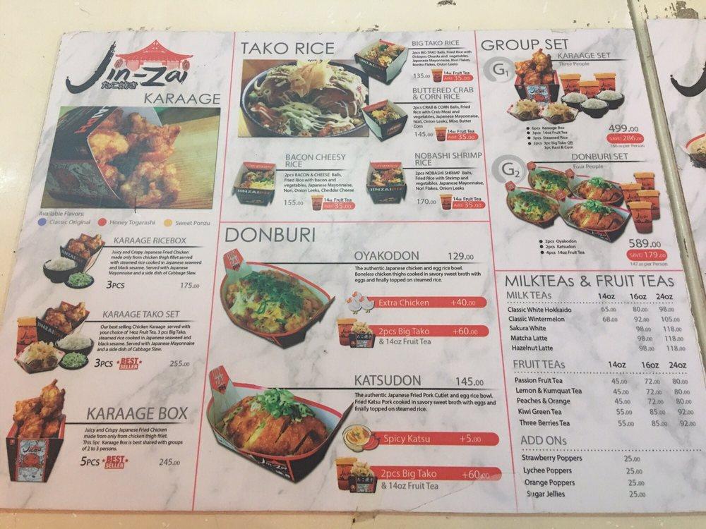 Menu at Jin-Zai Takoyaki restaurant, Angeles