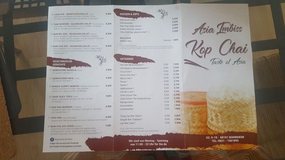 Speisekarte von Kop Chai Asia Imbiss restaurant, Mannheim