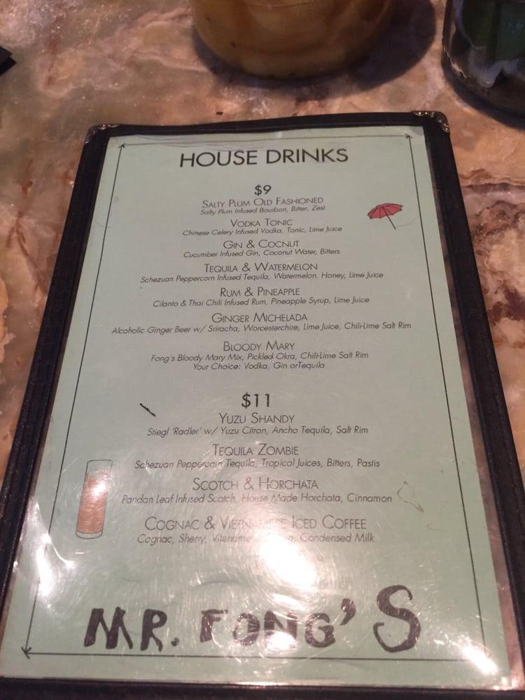 Menu at Mr. Fong's pub & bar, New York City