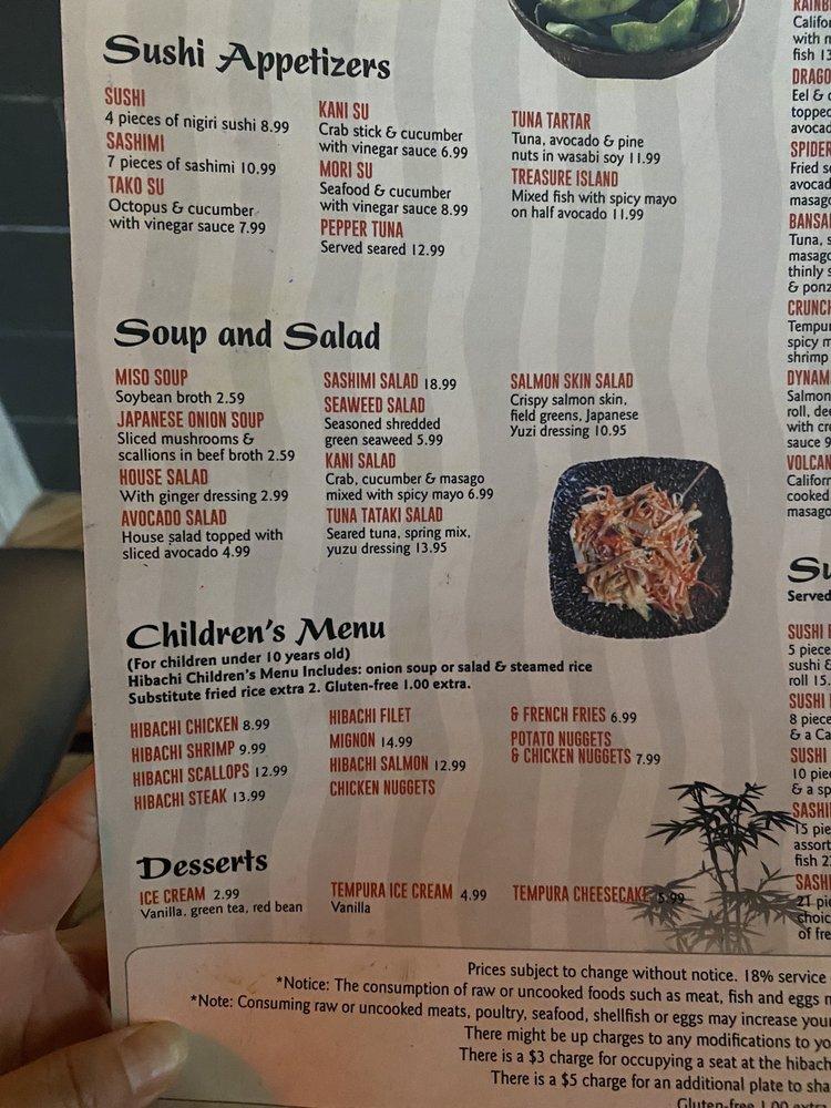 Menu at Mr. Fuji Steakhouse and Sushi, Peachtree City