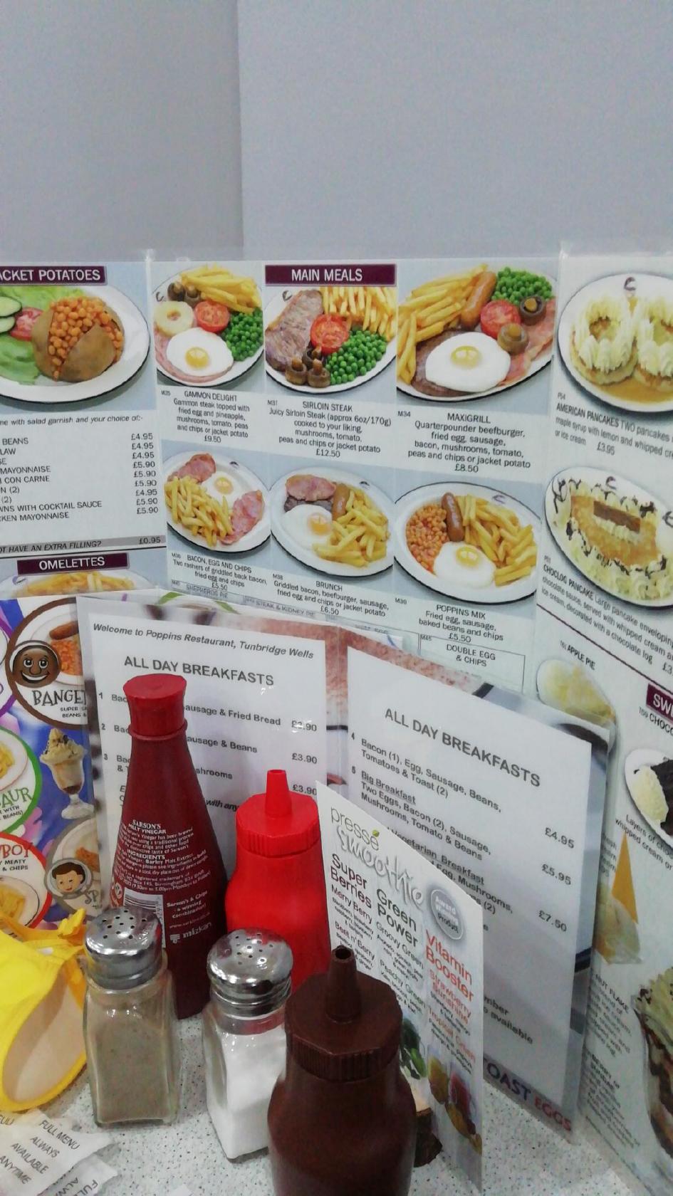 Menu at Poppins restaurant, Royal Tunbridge Wells