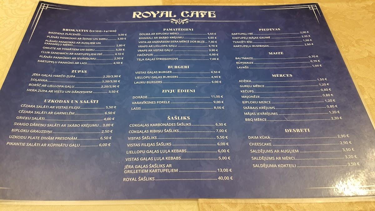 Menu at ROYAL CAFE, Salaspils