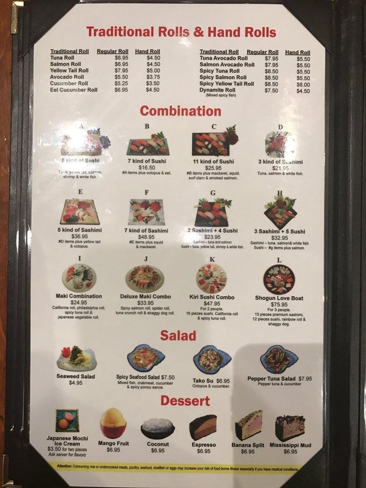 Menu at Shogun restaurant, Brenham