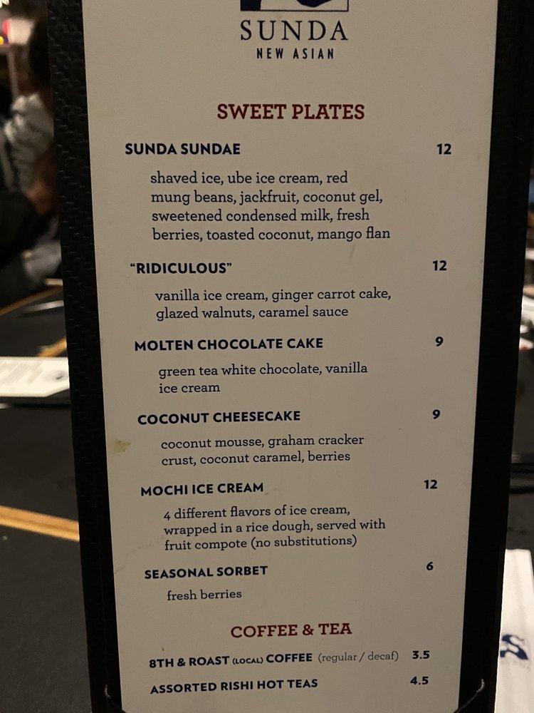 Menu at Sunda Nashville restaurant, Nashville
