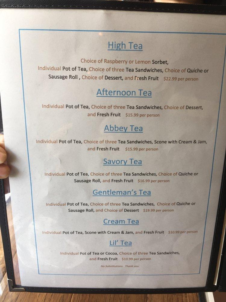 Menu at The Abbey Garden Tea Room restaurant, Bellingham