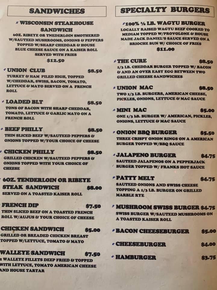 Menu at Union Still pub & bar, Symco, Symco Rd