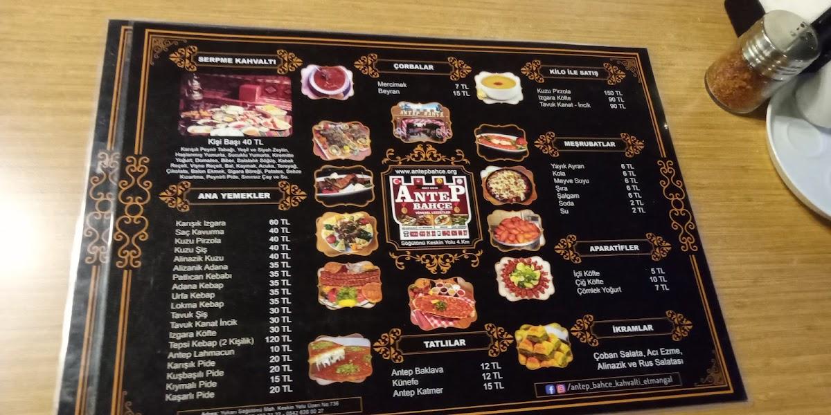 Menu at Antep Bahce, Eskişehir, Söğüt-Uludere Yolu No:736