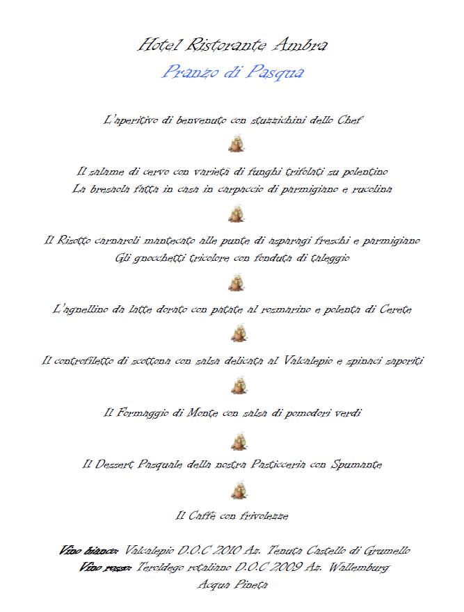 Menu da Ambra ristorante, Clusone