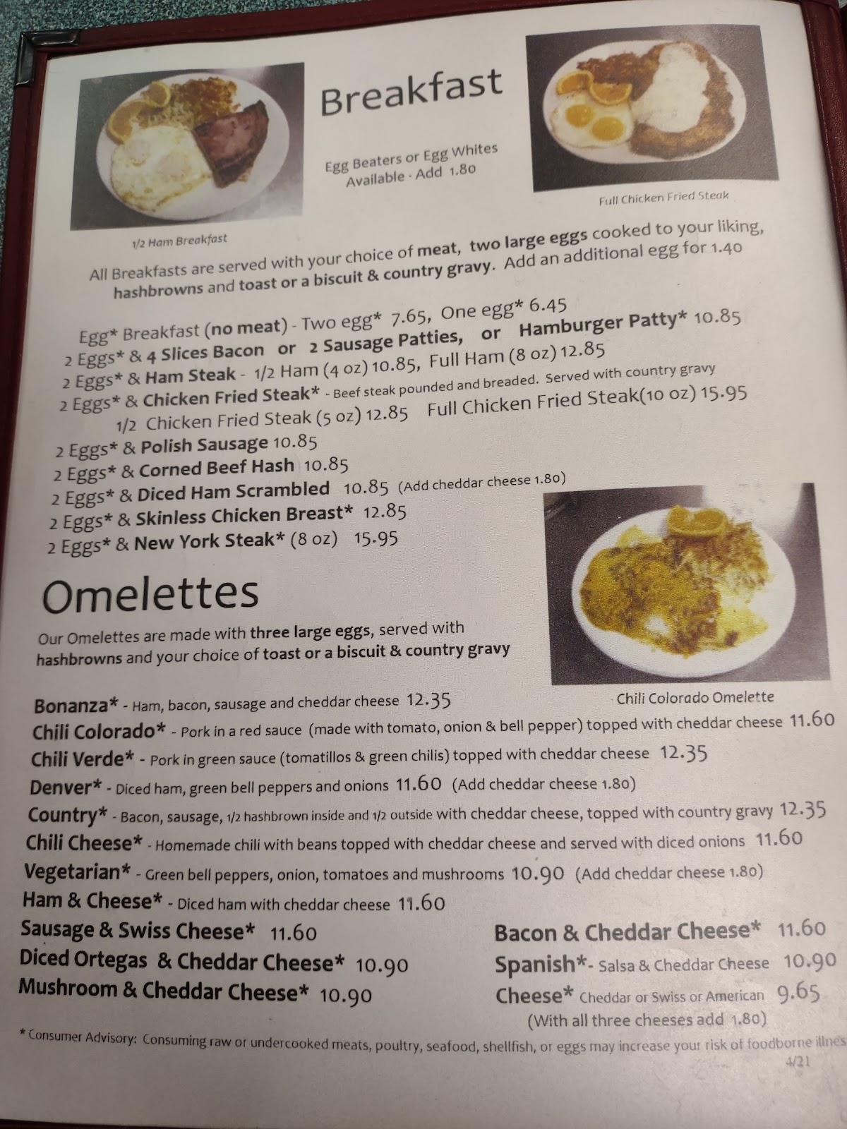 Menu at Bonanza Cafe, Fort Mohave, AZ-95