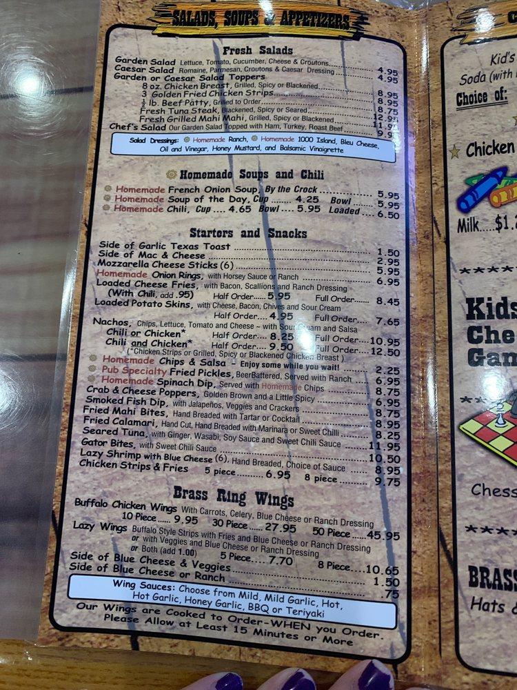Menu at Brass Ring Pub, Jupiter