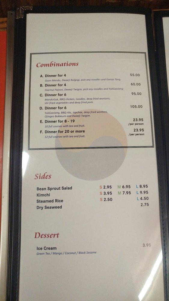 Menu au Bulgogi House restaurant, Edmonton