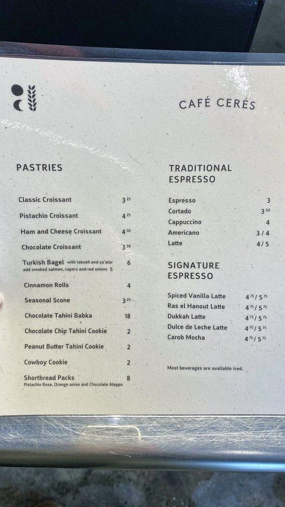 Carta de Cafe Ceres, Minneapolis, W 44th St
