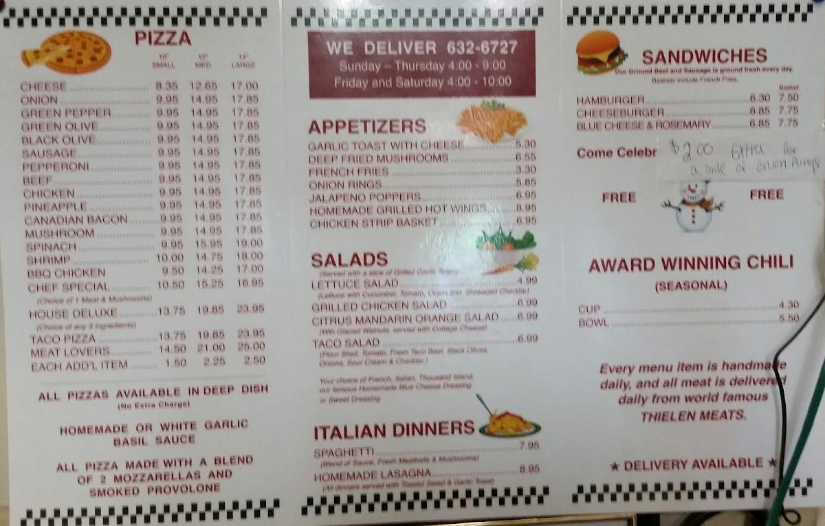 Menu at Charlie's Pizza pizzeria, Little Falls