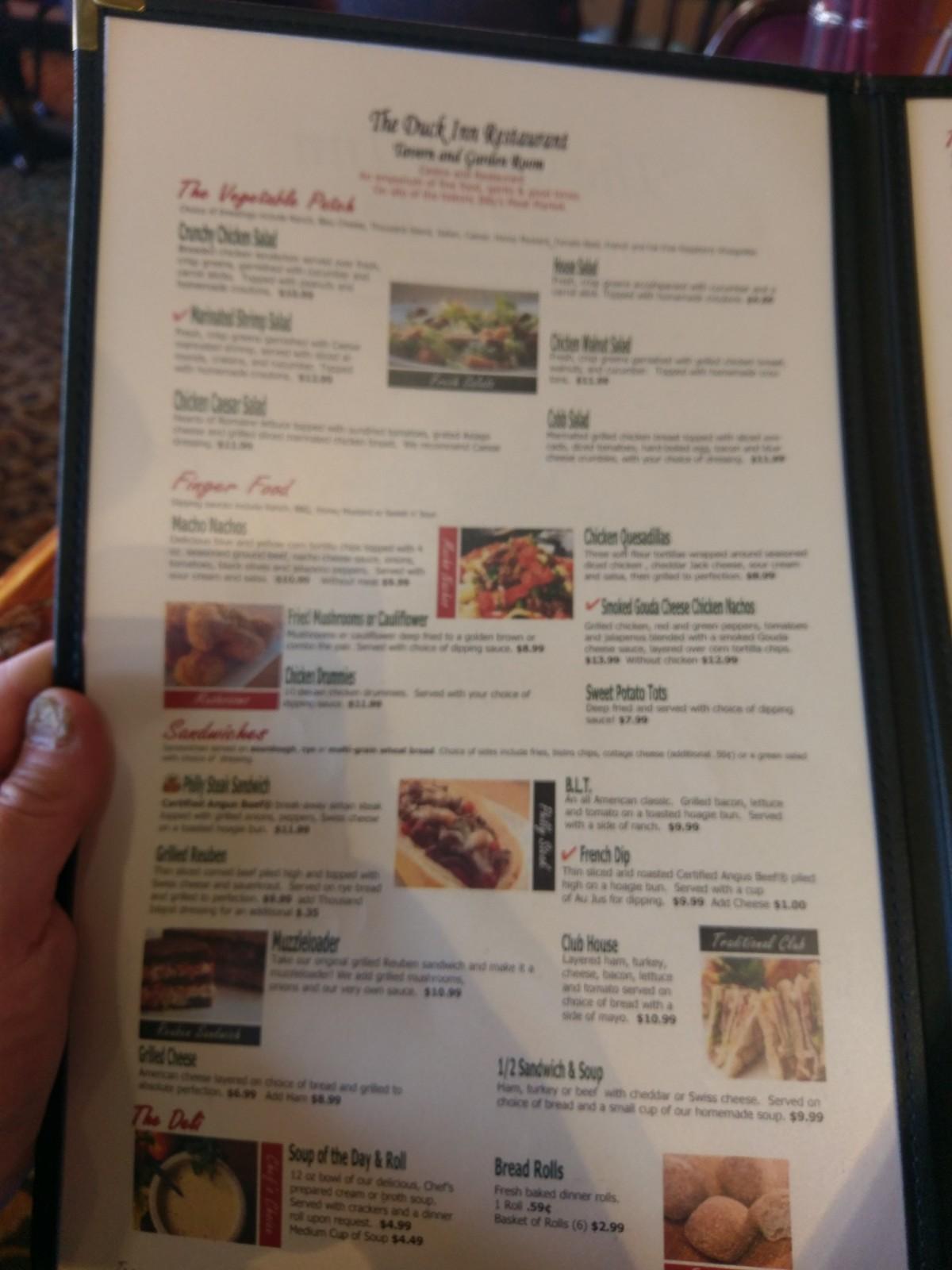 Menu at Duck Inn restaurant, Havre