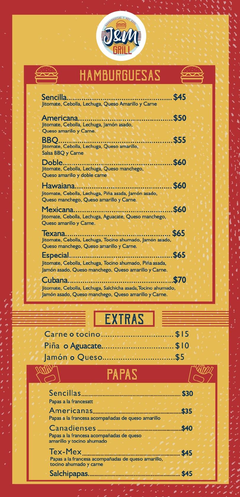 Carta del restaurante J&M Grill Hamburguesas, Santiago del Querétaro ...