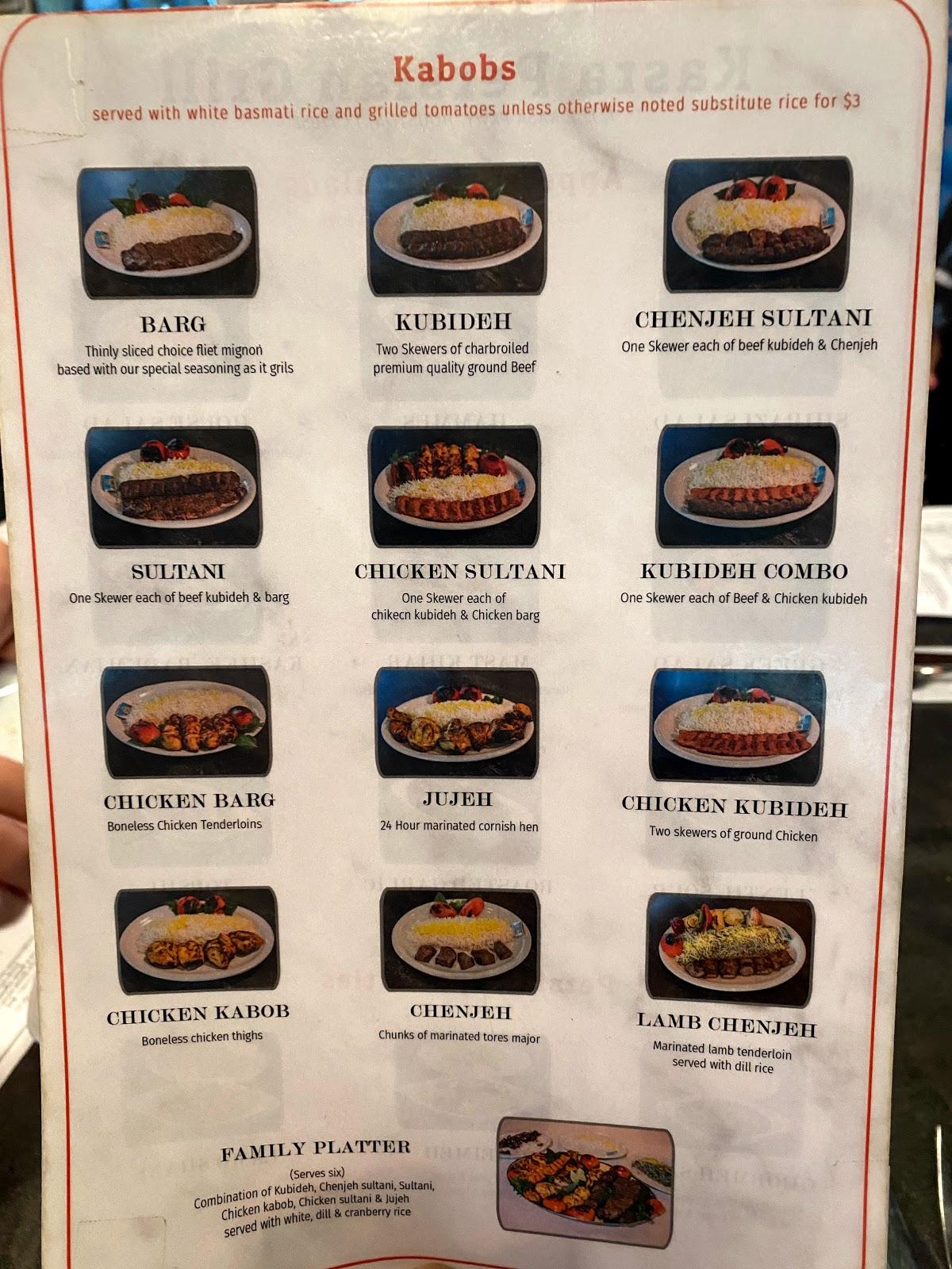 Menu at Kasra Persian Cafe, Houston, E NASA Pkwy