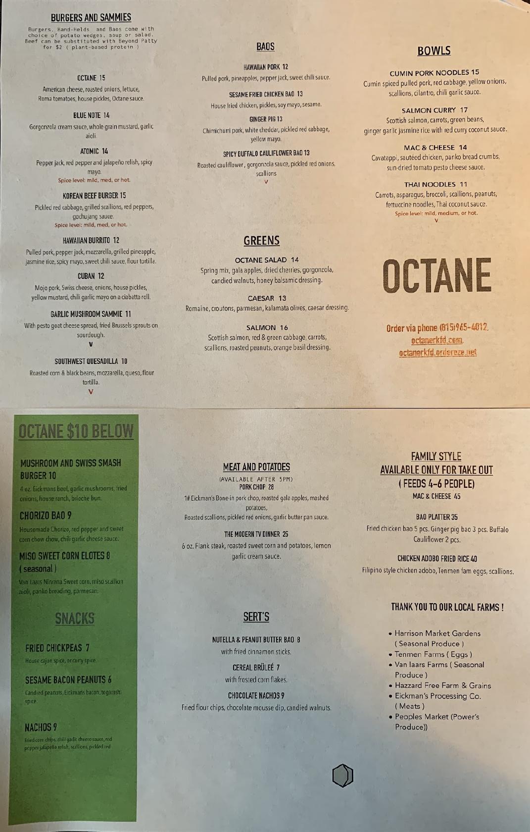 Carta del pub y bar Octane RKFD, Rockford
