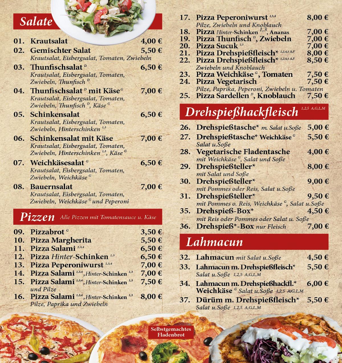 Menu at Pizza Döner Ince, Weilburg