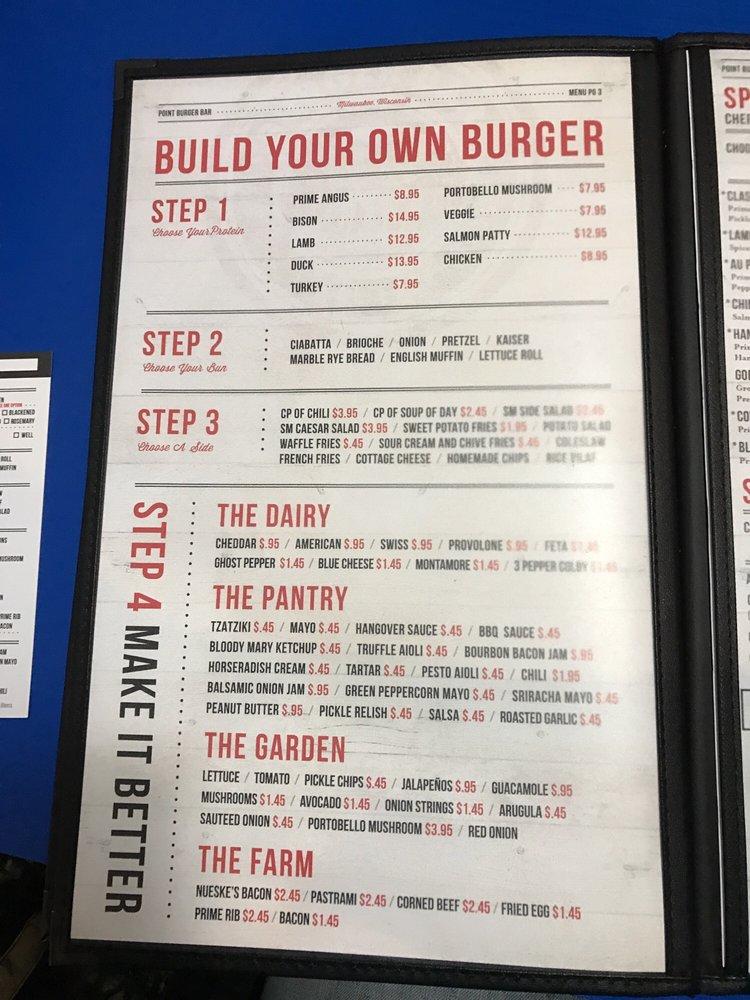 Menu at Point Burger Bar Pewaukee, Waukesha
