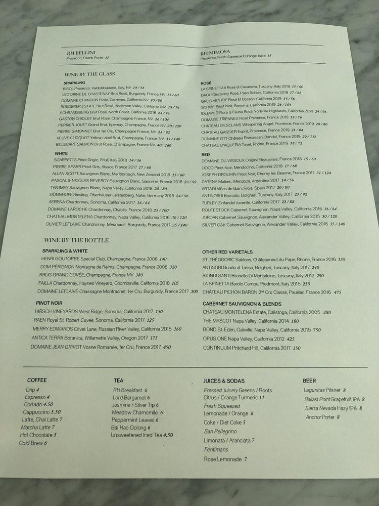 Menu at RH Rooftop Restaurant Marin, Corte Madera