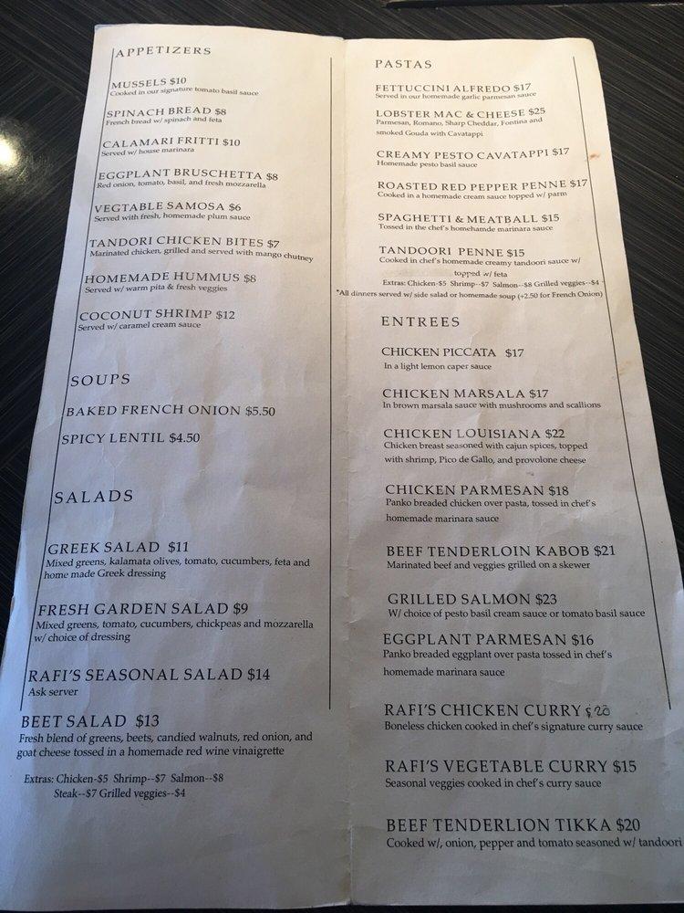Menu at Rafi's Kitchen restaurant, Olean