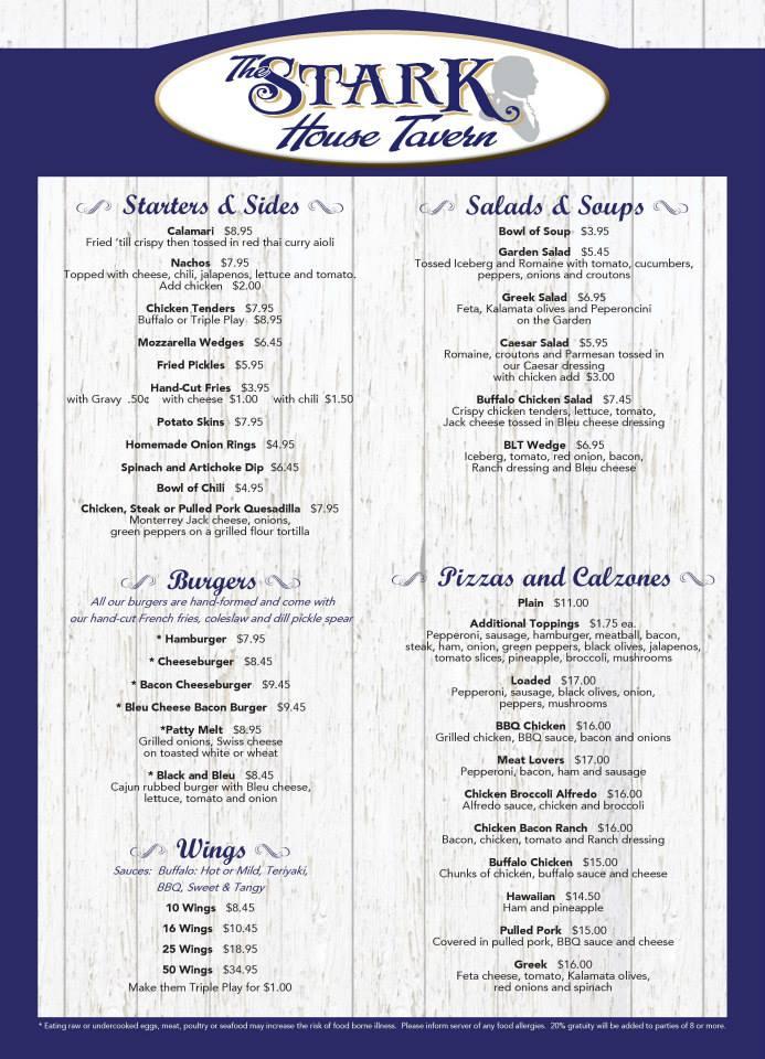 Menu at Stark House Tavern pizzeria, Weare