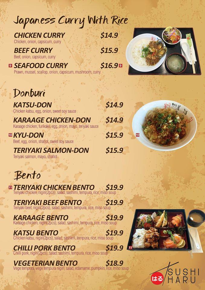 Menu at Sushi Haru restaurant, Dubbo, Windsor Parade