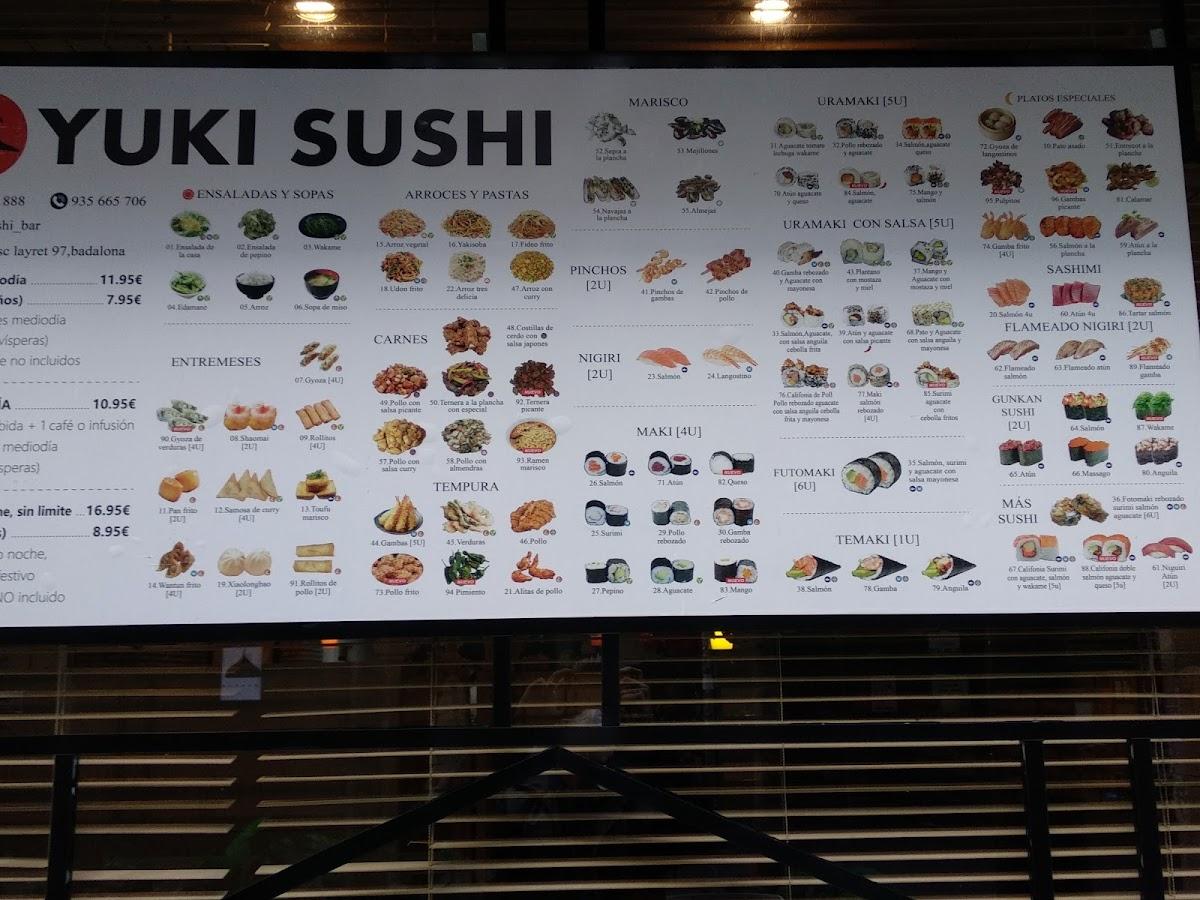 Carta del restaurante Yuki, Badalona