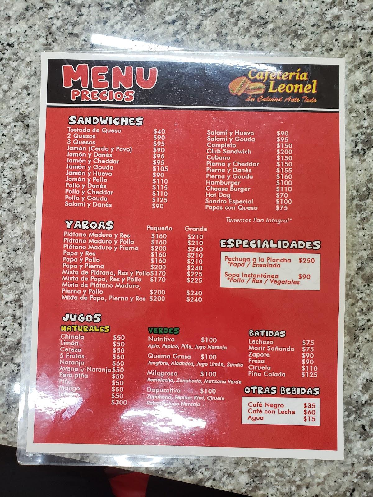 Menu at Cafeteria Leonel, Santo Domingo, Av. Dr. Fernando Alberto ...