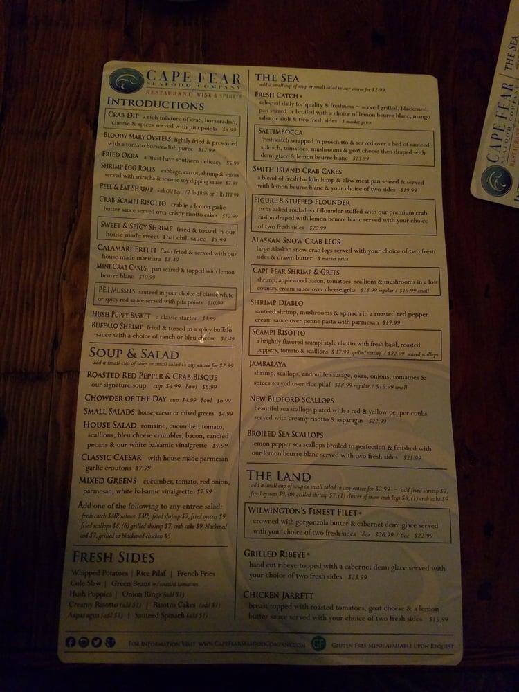 Menu at Cape Fear Seafood Company pub & bar, Wilmington, 140 Hays Ln ...