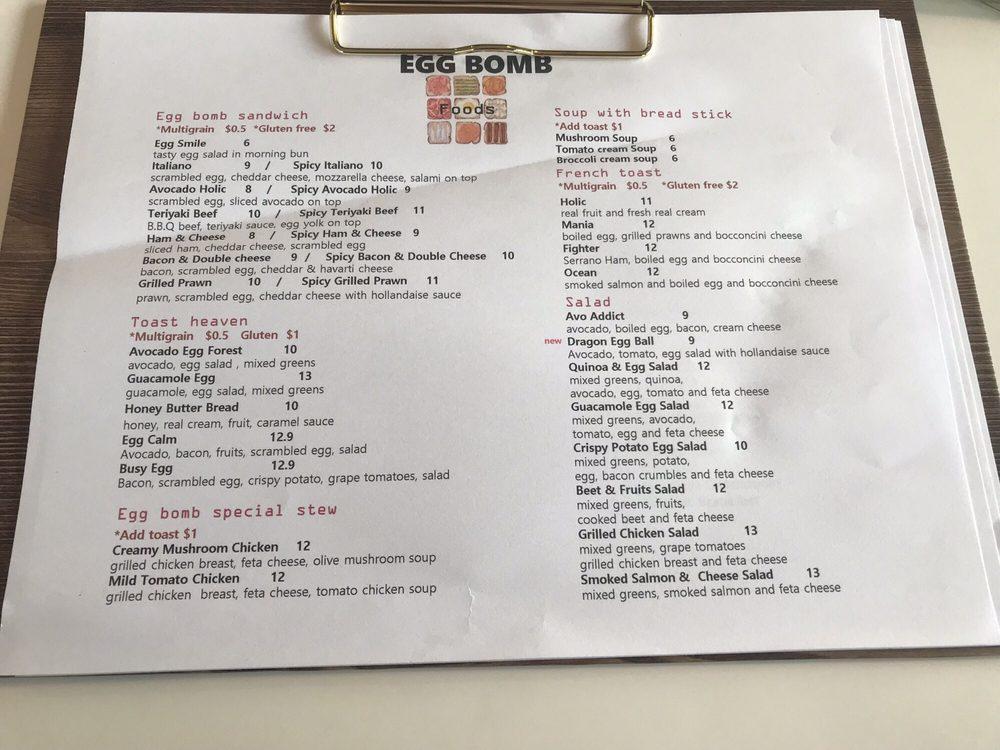 Menu at EGG BOMB cafe, Langley Township