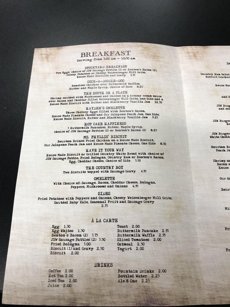 Menu at Hayden's Stockyard Eatery restaurant, Lexington