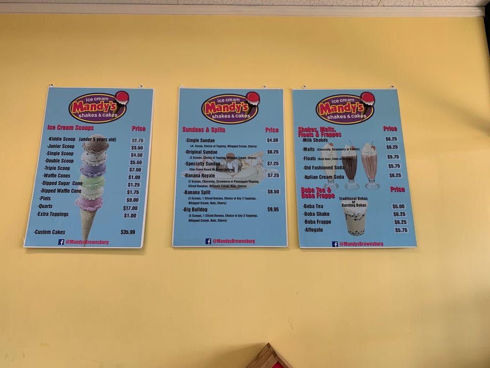 Menu at Mandy's Ice Cream, Brownsburg