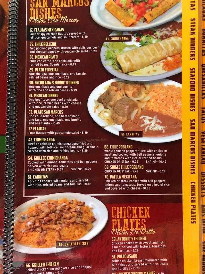 Menu at San Marcos Mexican Restaurant, Clanton