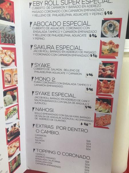 Menu at SUSHI MONO restaurant, Zapopan