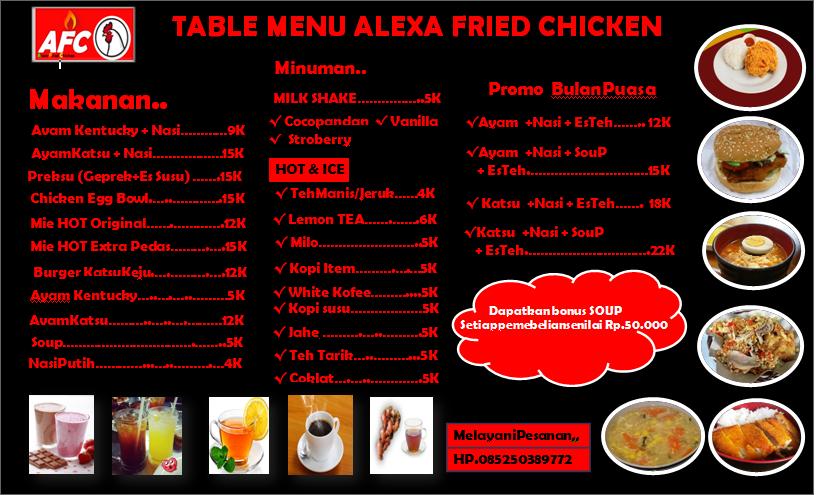 Menu at Alexa fried chicken afc restaurant, Samarinda