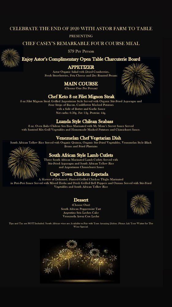 Menu at Astor Farm to Table steakhouse, Houston