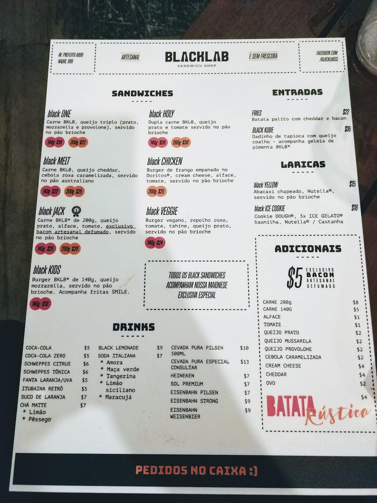 Carta del restaurante Black Lab Sandwich Shop, Americana